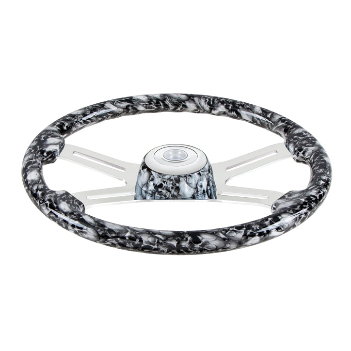 18 Inch White 4 Spoke Skull Steering Wheel With Horn Button And Matchi ...